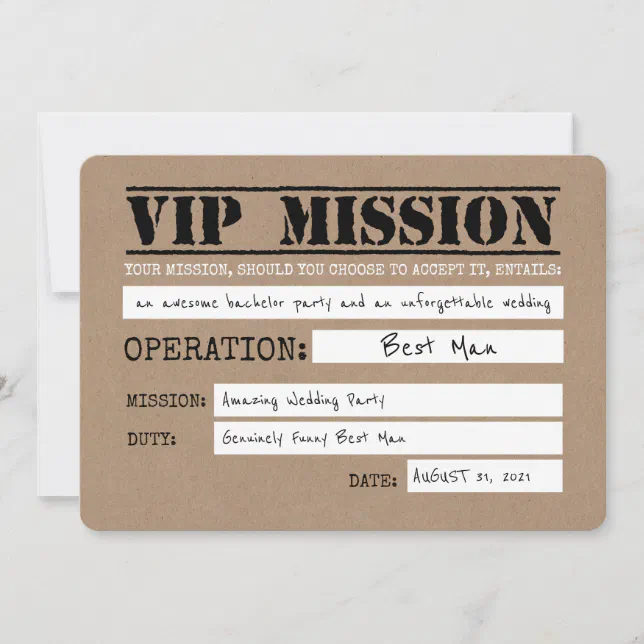 Vip Mission Funny Best Man Proposal Invitation | Zazzle