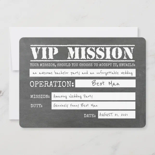 Vip Mission Funny Best Man Proposal Invitation | Zazzle