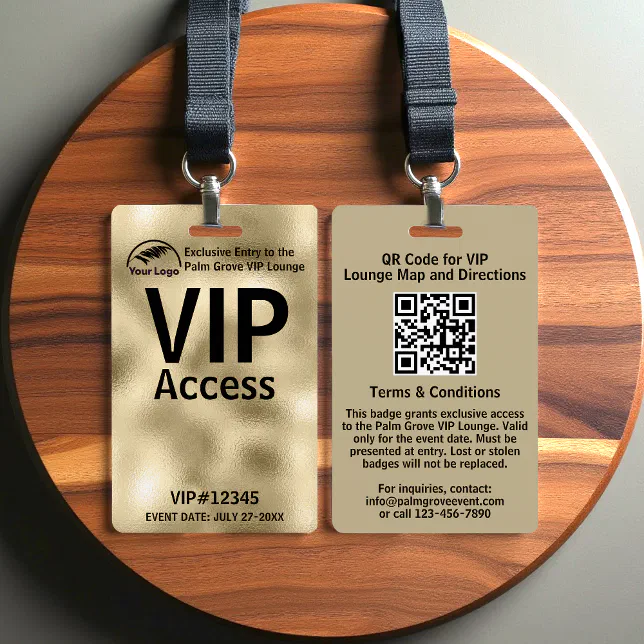 VIP Pass Badge | Custom Gold Foil QR Code & Logo | Zazzle
