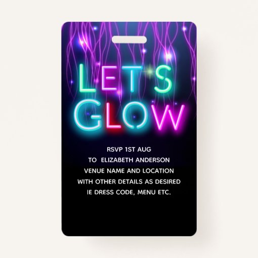 VIP Pass Glow In Dark Party UNIQUE INVITATION IDEA Badge | Zazzle