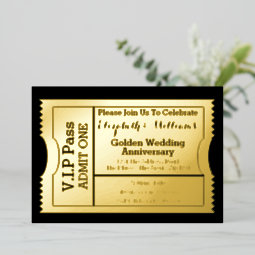 VIP Pass Golden Wedding Anniversary Ticket Foil Invitation | Zazzle
