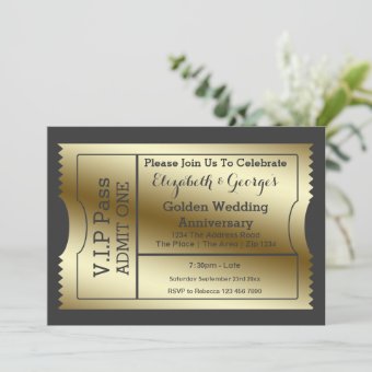 VIP Pass Golden Wedding Anniversary Ticket Invitation | Zazzle