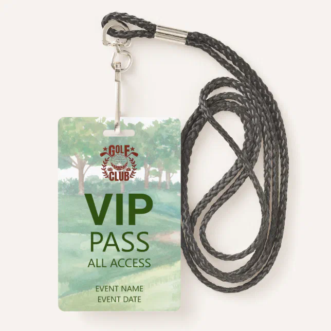 VIP PASS Golf Club League Photo Logo Event Badge | Zazzle