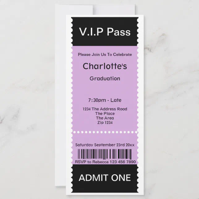 VIP Pass Graduation Party Admission Ticket Invitation | Zazzle