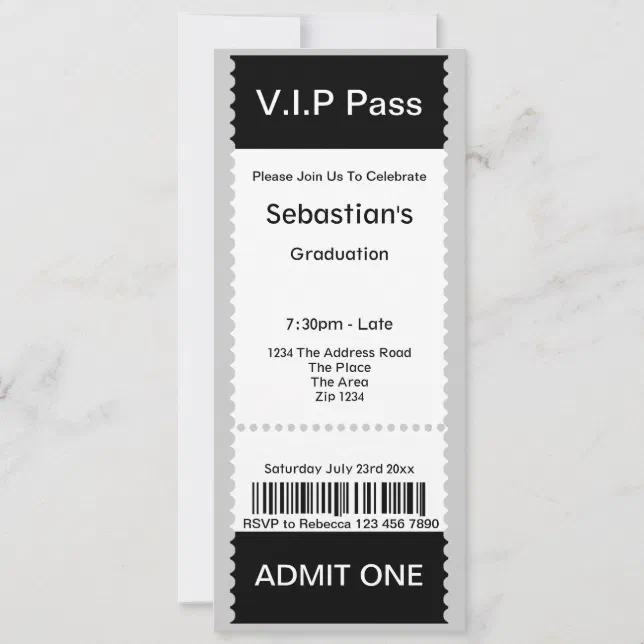 VIP Pass Graduation Party Admission Ticket Invitation | Zazzle