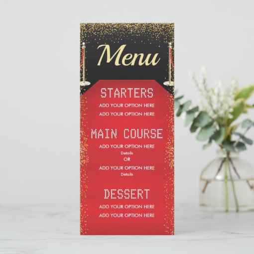 VIP Pass Hollywood Red Carpet Birthday Dinner Menu | Zazzle