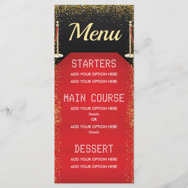 VIP Pass Hollywood Red Carpet Birthday Dinner Menu | Zazzle