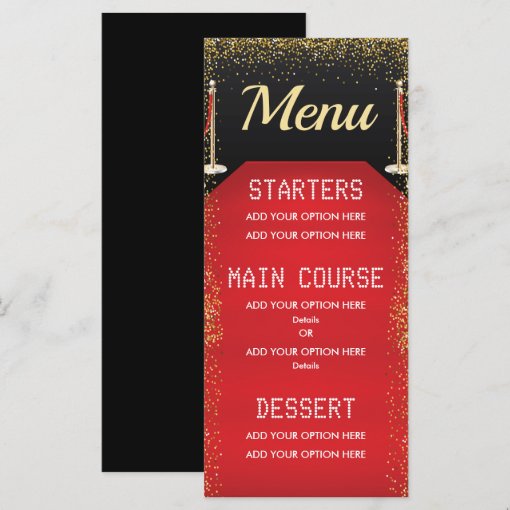 VIP Pass Hollywood Red Carpet Birthday Dinner Menu | Zazzle