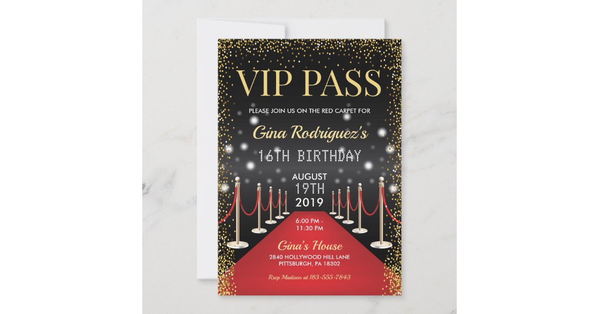 VIP Pass Hollywood Red Carpet Birthday Invitation | Zazzle