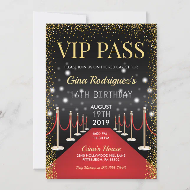 VIP Pass Hollywood Red Carpet Birthday Invitation | Zazzle