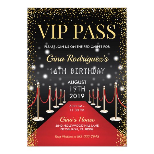 VIP Pass Hollywood Red Carpet Birthday Invitation | Zazzle.com