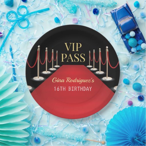 VIP Pass Hollywood Red Carpet Birthday Paper Plates | Zazzle