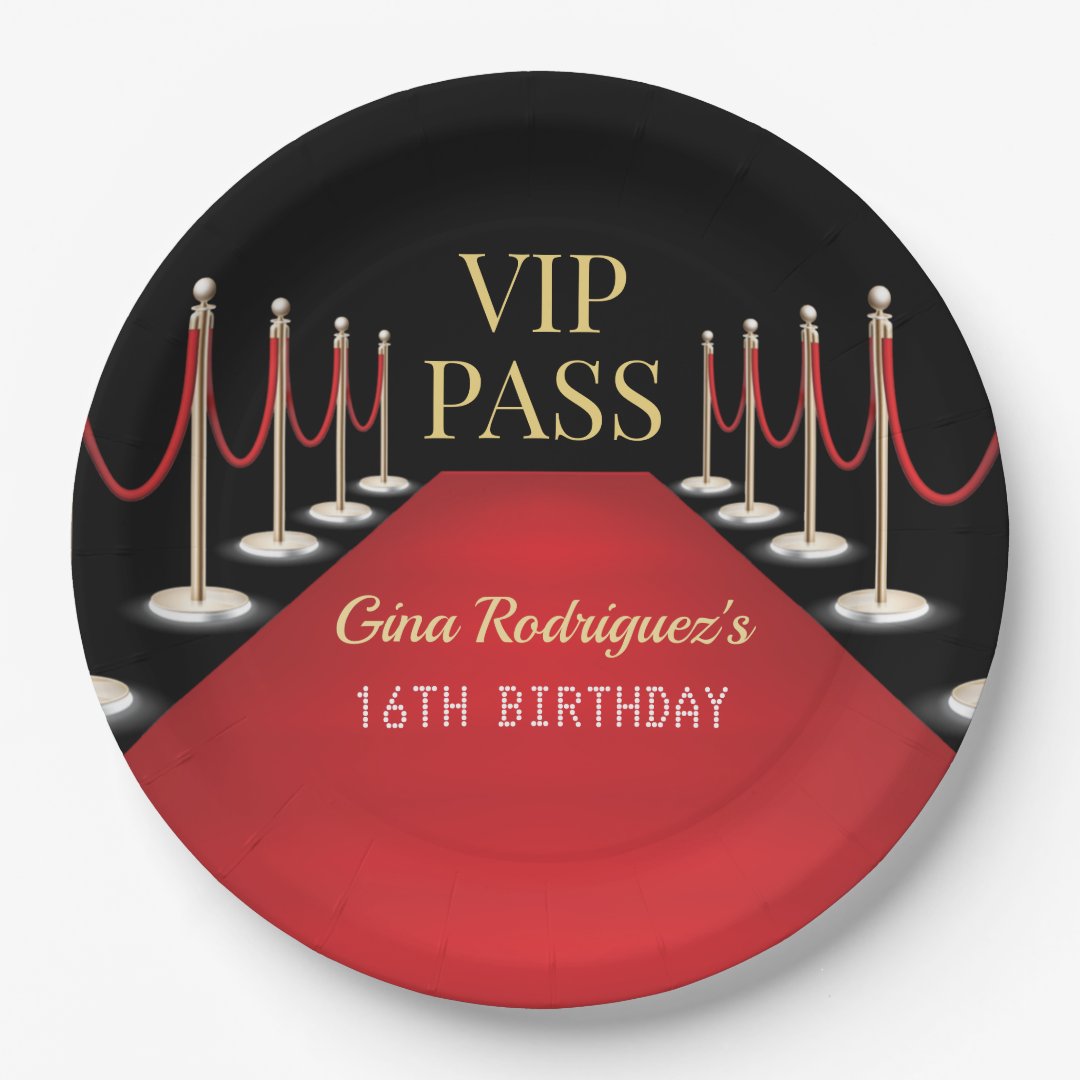 VIP Pass Hollywood Red Carpet Birthday Paper Plates | Zazzle