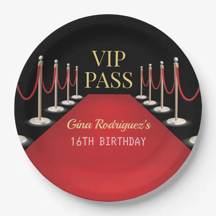 VIP Pass Hollywood Red Carpet Birthday Paper Plates | Zazzle