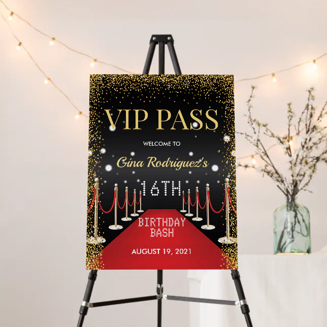 VIP Pass Hollywood Red Carpet Birthday Party Sign | Zazzle