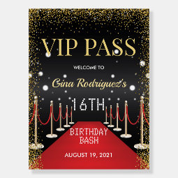 VIP Pass Hollywood Red Carpet Birthday Party Sign | Zazzle