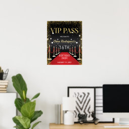 VIP Pass Hollywood Red Carpet Birthday Party Sign | Zazzle