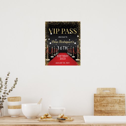 VIP Pass Hollywood Red Carpet Birthday Party Sign | Zazzle