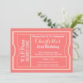 VIP Pass Party Admission Ticket Pink Invitation | Zazzle