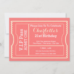 VIP Pass Party Admission Ticket Pink Invitation | Zazzle