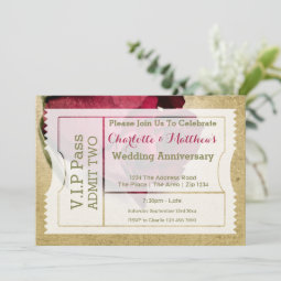 VIP Pass Party Admission Ticket Red Rose Invitation | Zazzle