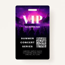 VIP Pass QR Code Concert Badge | Zazzle