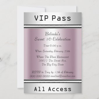 VIP pass Sweet 16 Birthday Party White Pink Invitation | Zazzle