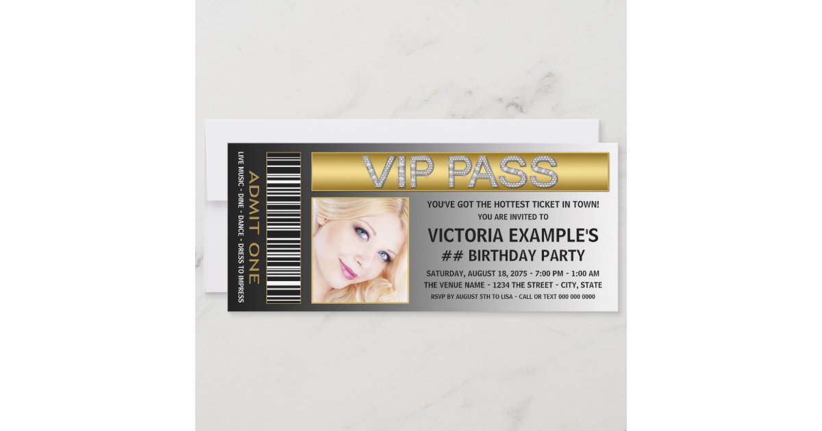 VIP Pass Ticket Birthday Party Invitation | Zazzle