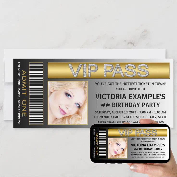 VIP Pass Ticket Birthday Party Invitation | Zazzle
