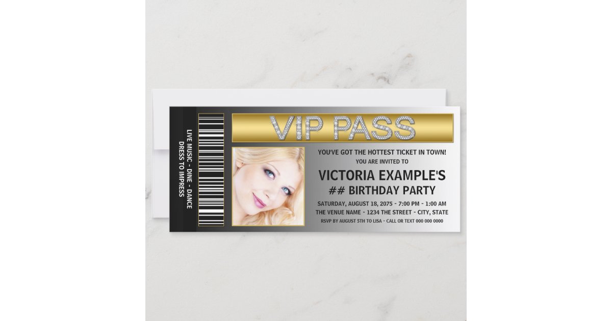 VIP Pass Ticket Style Birthday Party Invitation | Zazzle