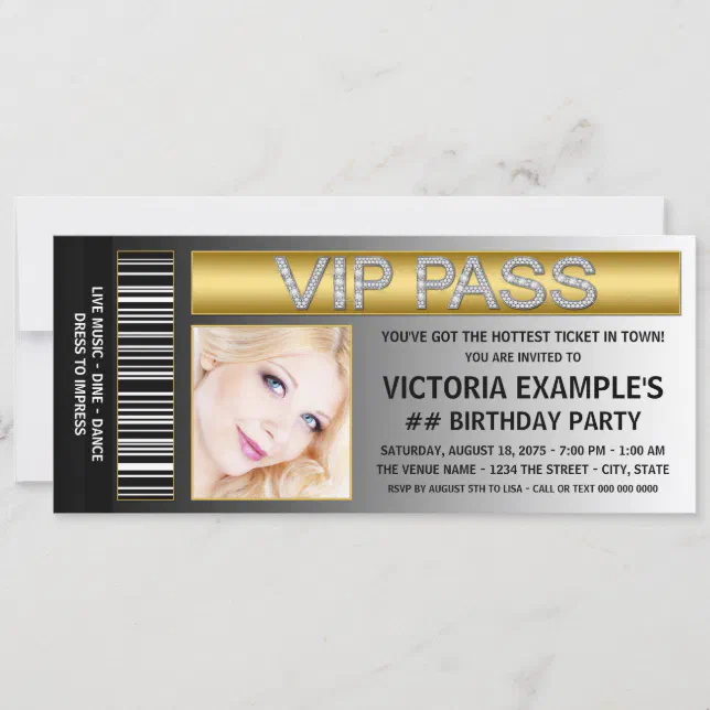 VIP Pass Ticket Style Birthday Party Invitation | Zazzle