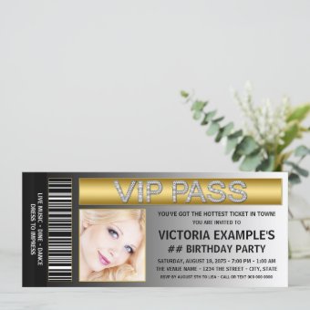 VIP Pass Ticket Style Birthday Party Invitation | Zazzle