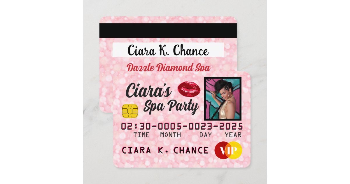 VIP Pink Glitter Photo Party Credit Card | Zazzle