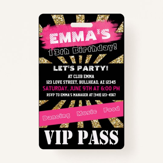 VIP Pink & Gold Any Event Pass Custom Wording Badge | Zazzle.com
