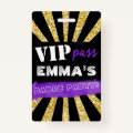 VIP Purple & Gold Any Event Pass Birthday Invite Badge | Zazzle