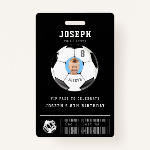 VIP Soccer Pass Custom Photo Birthday Party Badge | Zazzle