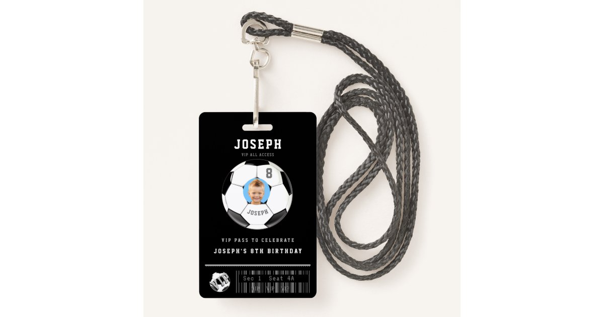 VIP Soccer Pass Custom Photo Birthday Party Badge | Zazzle