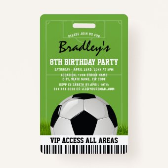 VIP Sports Pass Kids Soccer Birthday Party Badge | Zazzle