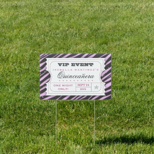 VIP Ticket Zebra Glam Quinceanera Party Sign | Zazzle