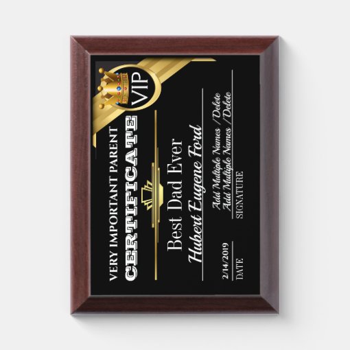 VIP Very Important Parent 2 Award Plaque | Zazzle