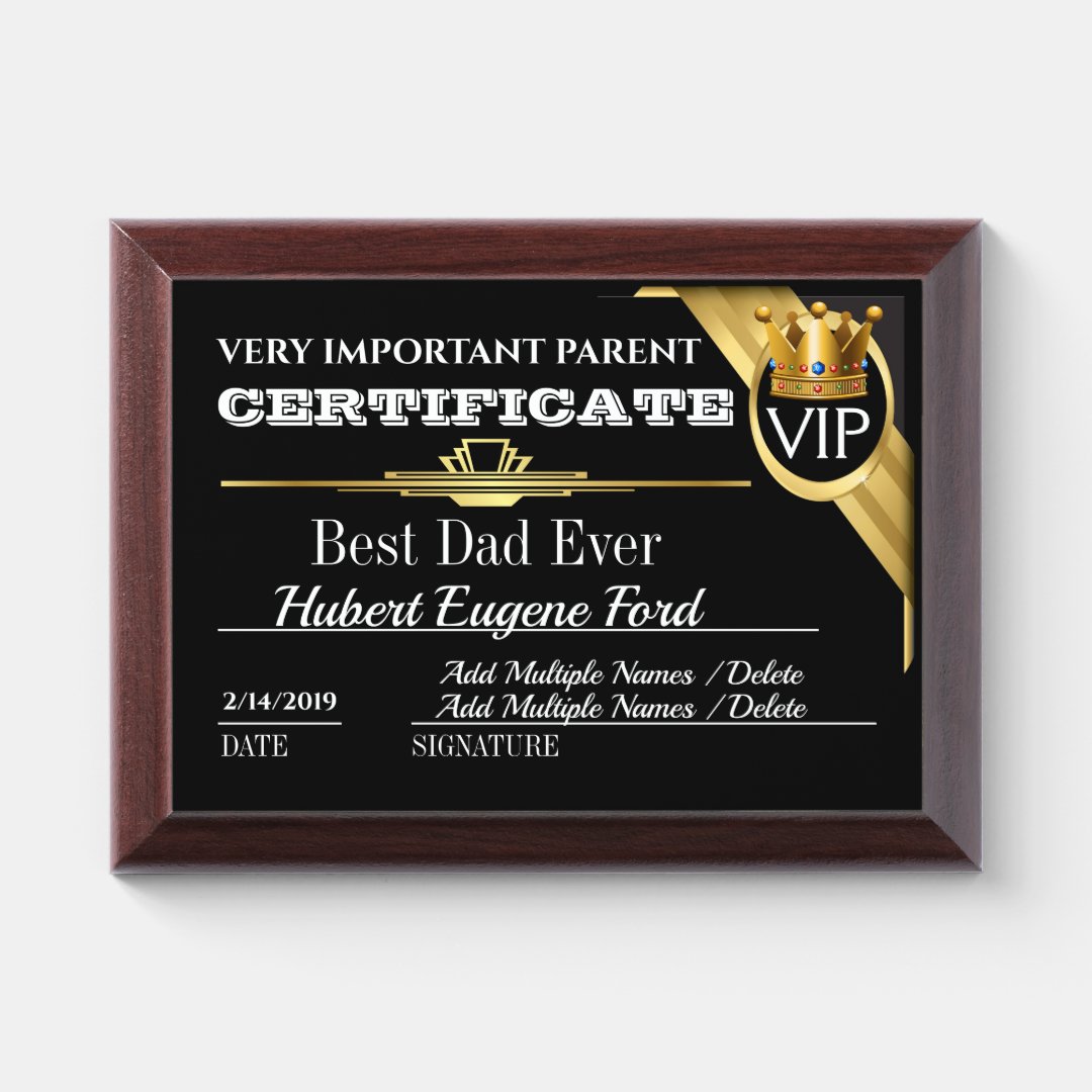 VIP Very Important Parent 2 Award Plaque | Zazzle