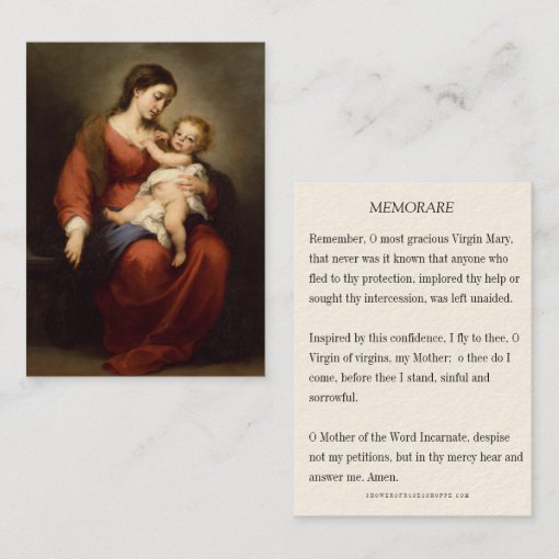 Virgin Mary and Jesus Memorare Catholic Prayer Business Card | Zazzle