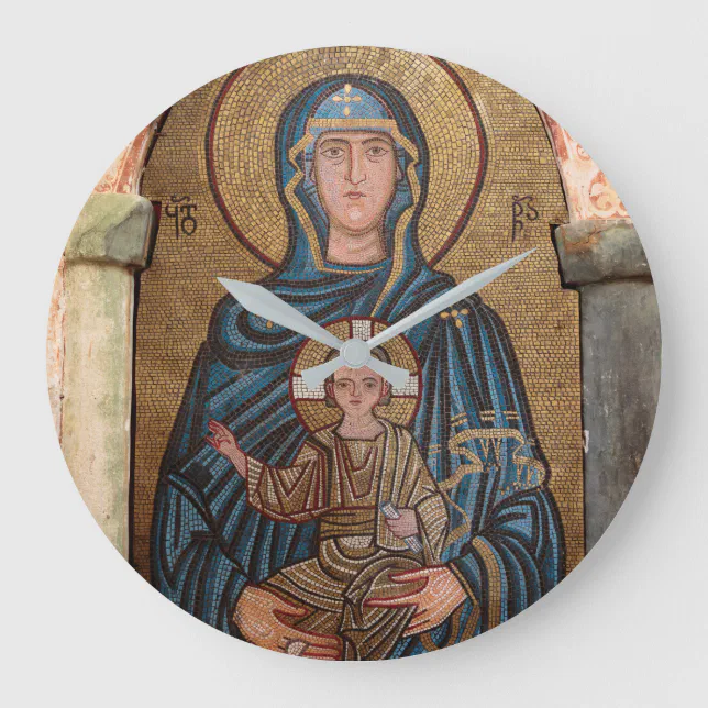 Virgin Mary And Jesus Mosaic Large Clock | Zazzle