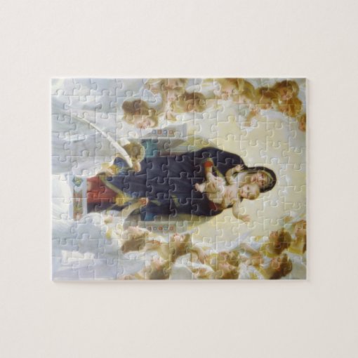 Virgin Mary and Jesus with angels Jigsaw Puzzle | Zazzle