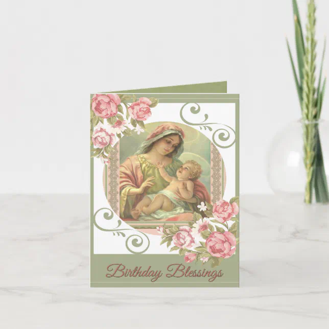 Virgin Mary Baby Jesus Birthday Blessings Card | Zazzle