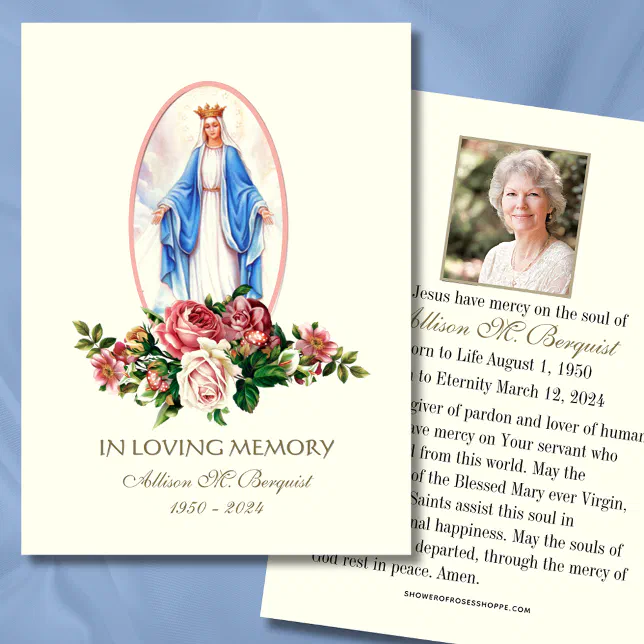 Virgin Mary Catholic Funeral Memorial Holy Card - | Zazzle