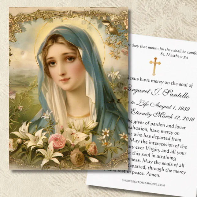 Virgin Mary Catholic Funeral Memorial Holy Card - | Zazzle