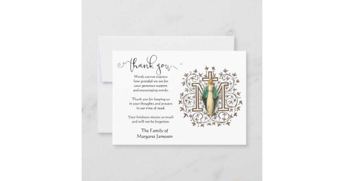 Virgin Mary Catholic Thank You Condolence | Zazzle