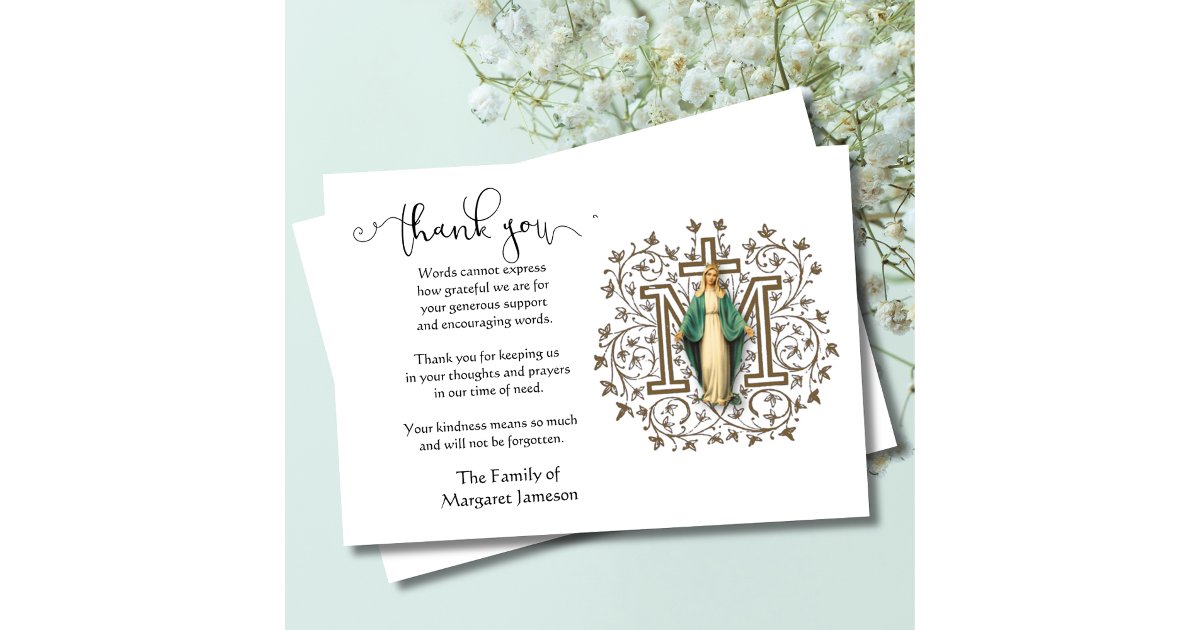 Virgin Mary Catholic Thank You Condolence | Zazzle