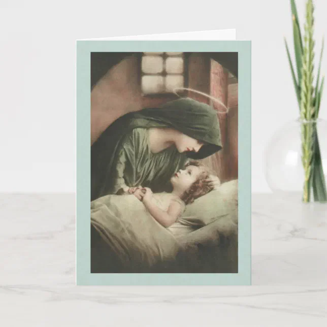 Virgin Mary comforting Child in bed GET WELL Card | Zazzle